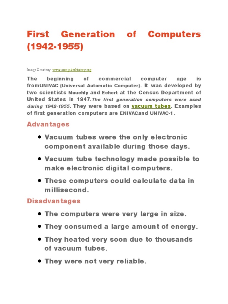 First Generation of Computers (1942-1955): Advantages | Computer ...