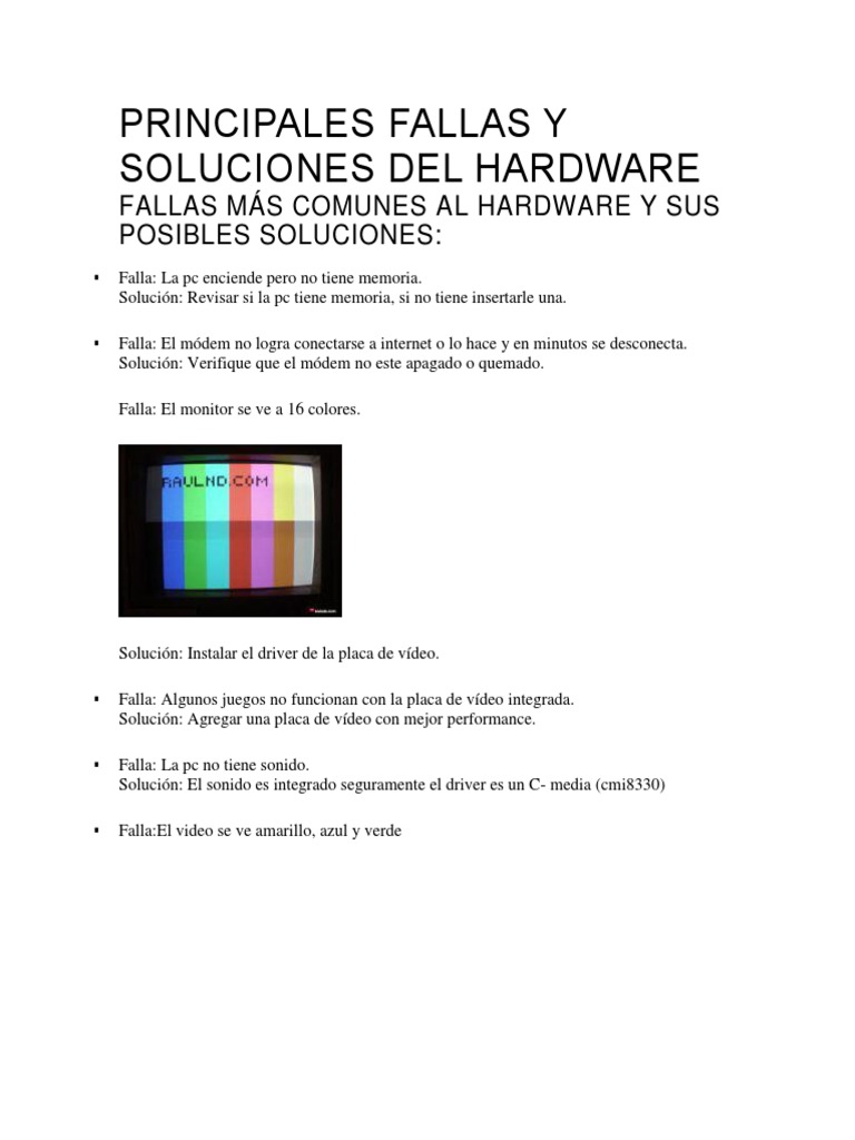Fallas y Soluciones de Hardware Comunes | PDF | Hardware de la ...