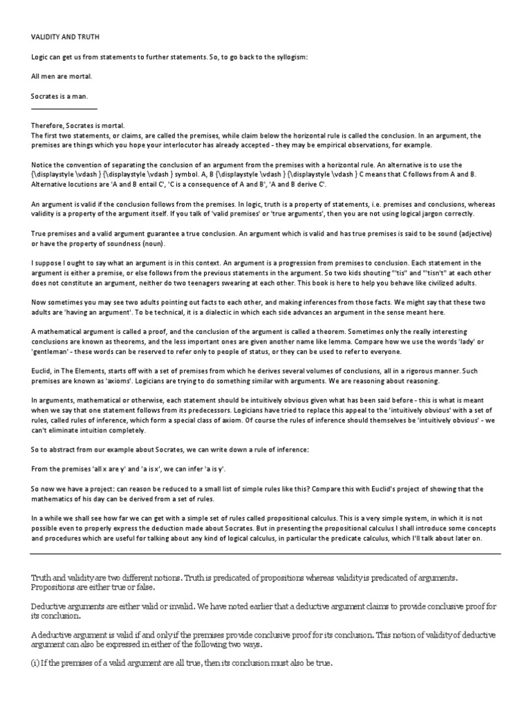 Validity and Truth | PDF | Validity | Deductive Reasoning