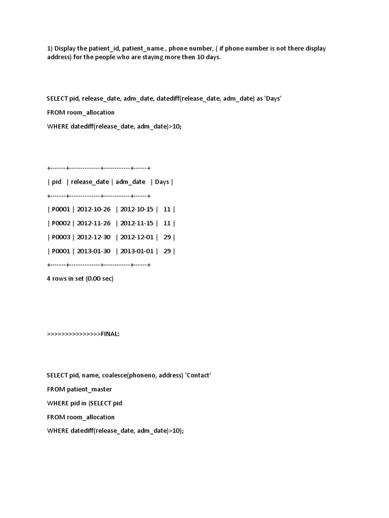 SQL Queries for Hospital Data Analysis | PDF | Epidemiology | Surgery
