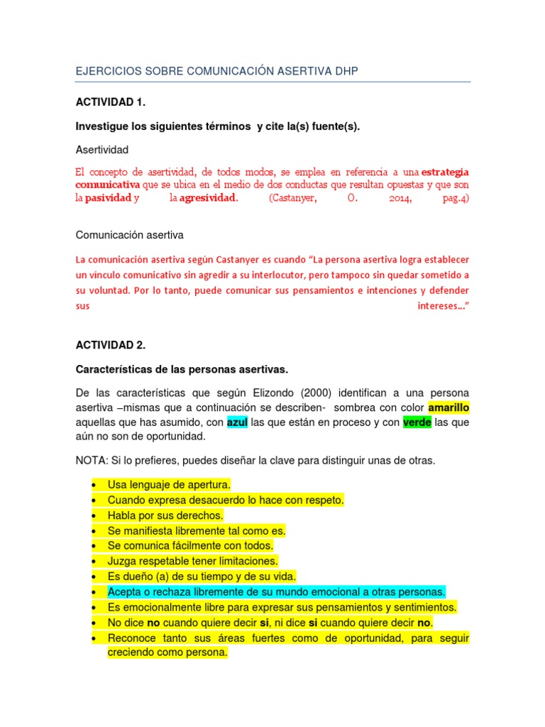 Ejercicios Sobre Comunicación Asertiva Dhp | Emociones | Autosuperación