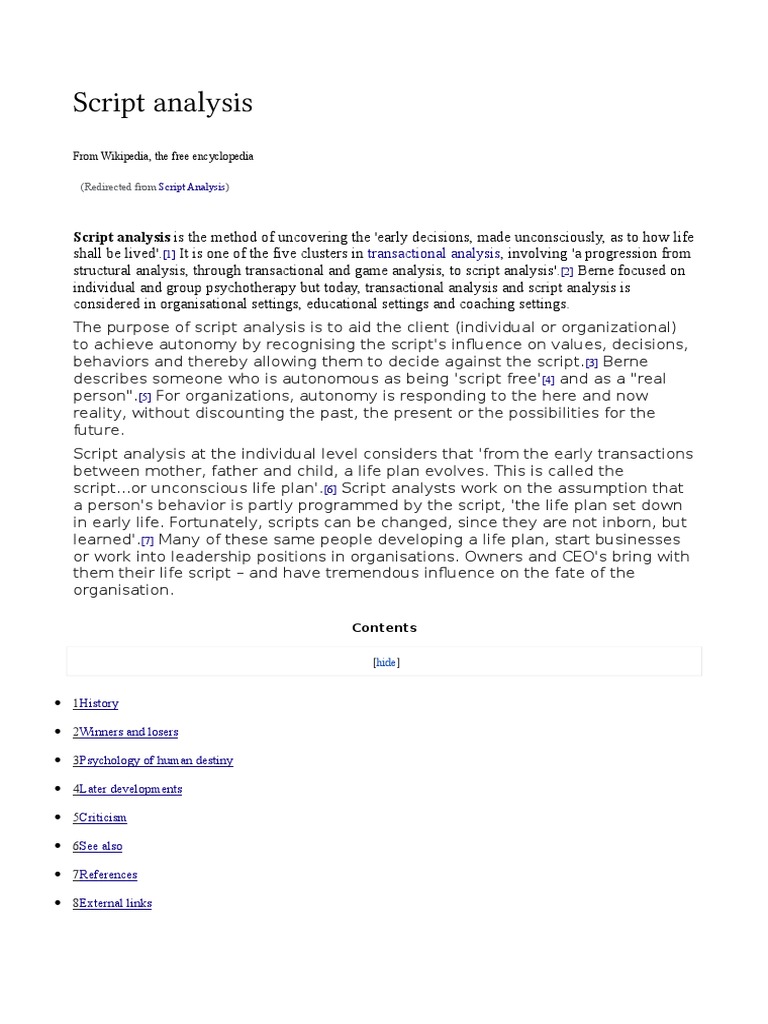 Script Analysis Script Analysis Is The Method Of Uncovering The Early Decisions Made 