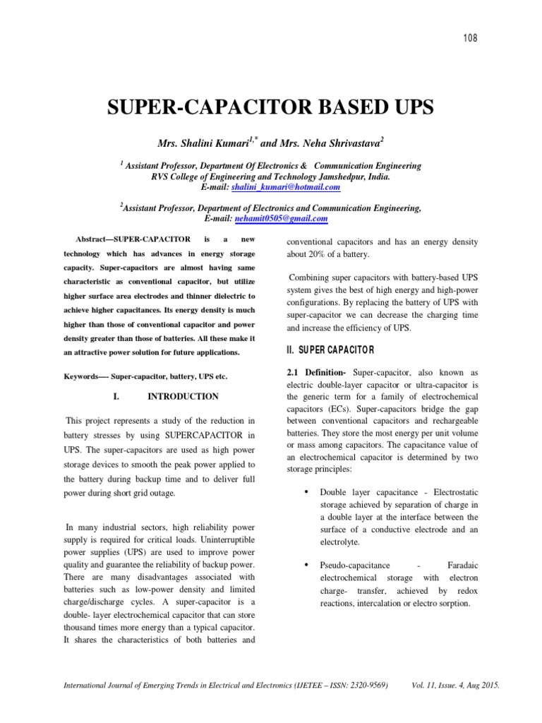 Super-Capacitor UPS for Engineers | PDF | Capacitor | Battery (Electricity)