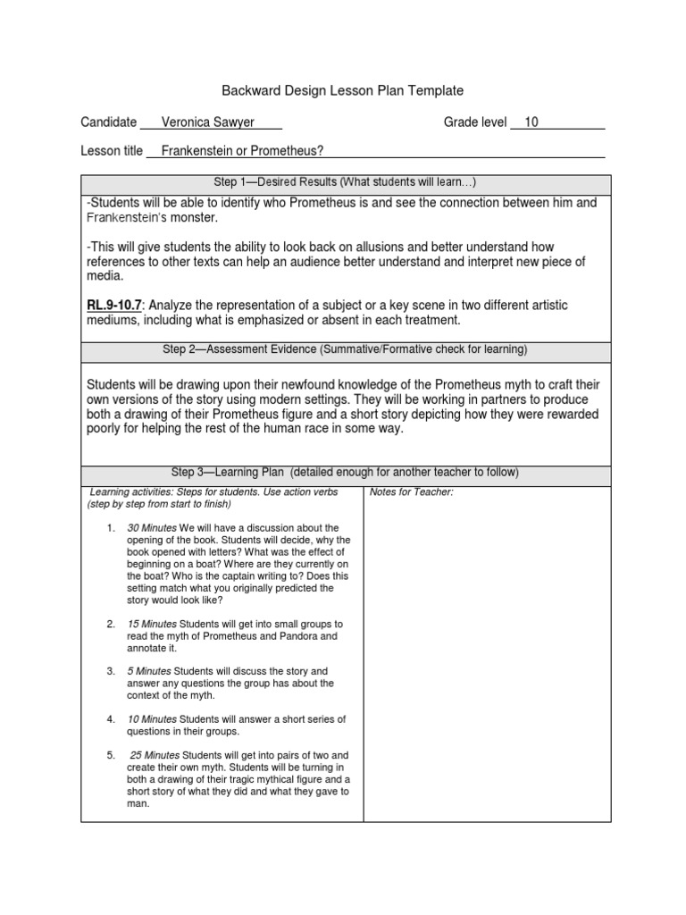 Backward Design Lesson Plan Template | PDF | Prometheus ...