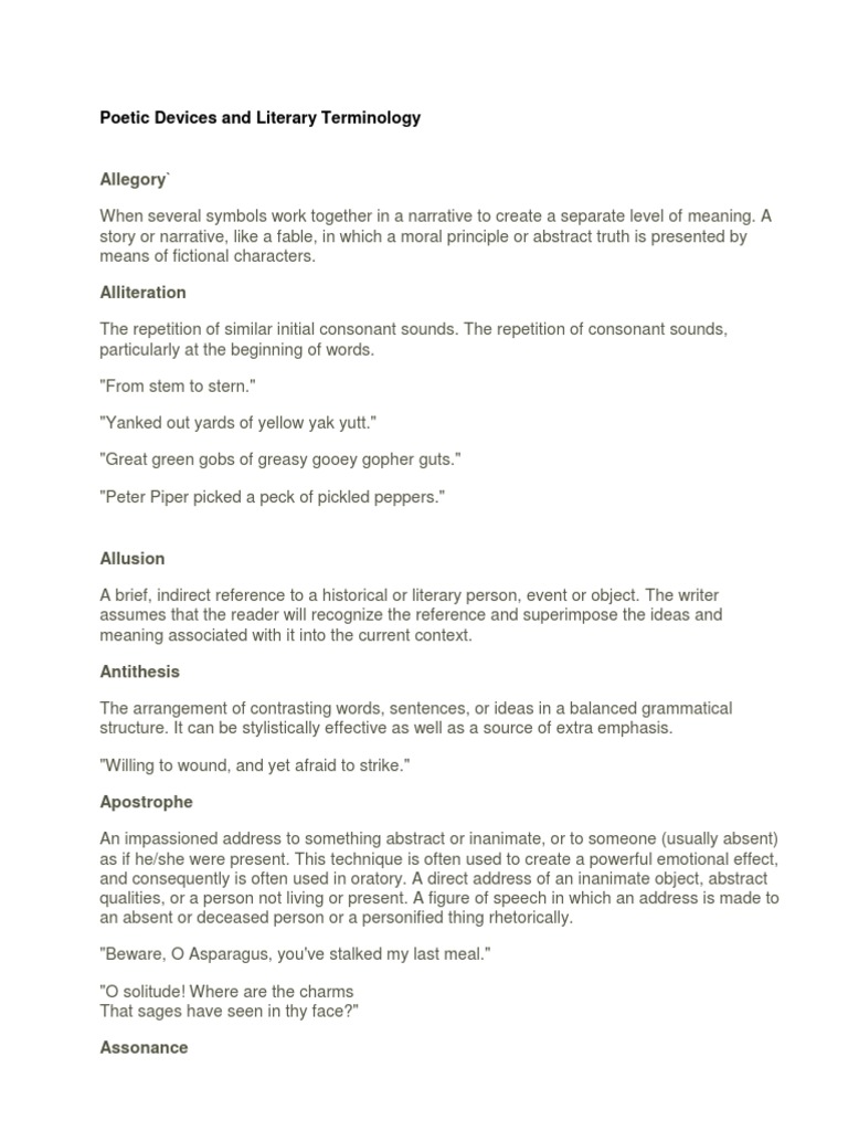 Allegory': Poetic Devices and Literary Terminology | PDF | Metre ...