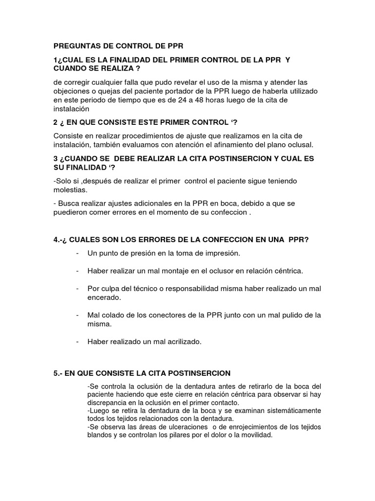 Ajustes y Errores en Prótesis PPR | PDF | Diente | Salud y bienestar