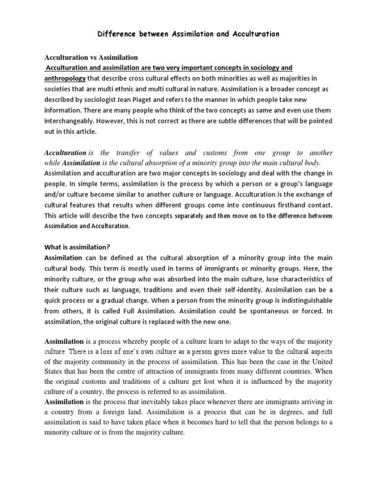 Assimilation vs Acculturation Explained | PDF | Cultural Assimilation ...