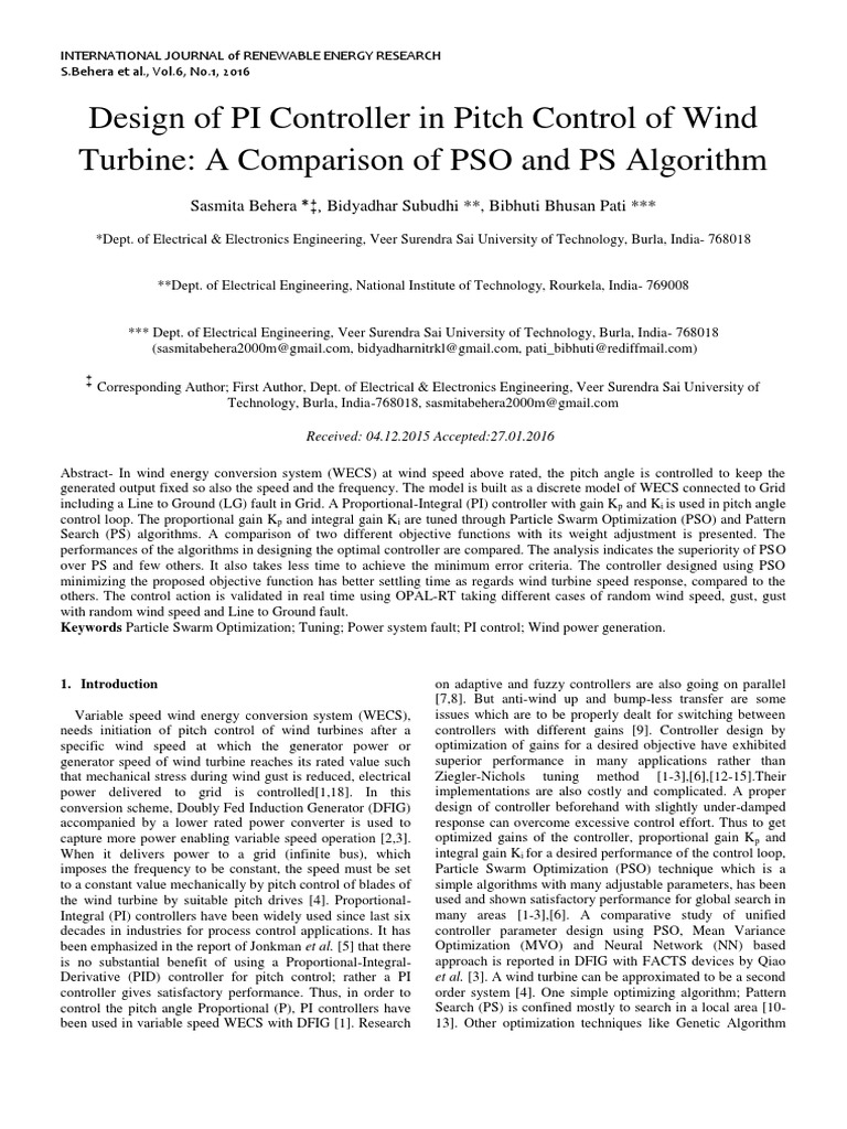 Design of PI Controller in Pitch Control of Wind Turbine: A Comparison ...