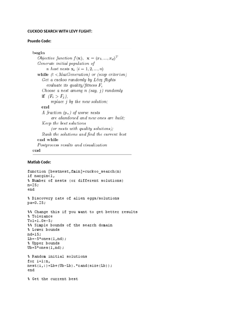 Cuckoo Search With Levy Flight | PDF | Nest | Computational Science