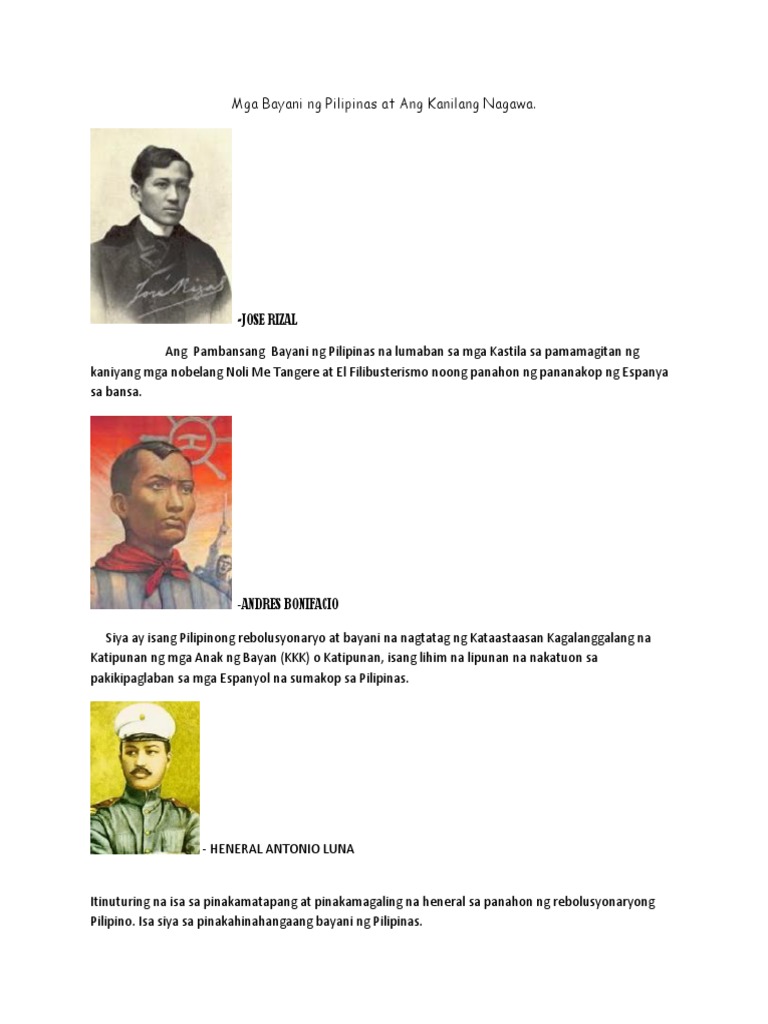 Mga Bayani Ng Pilipinas At Ang Kanilang Nagawa Sa Pilipinas
