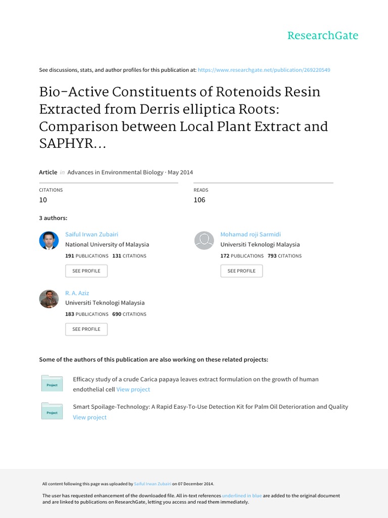Bio-Active Constituents of Rotenoids Resin Extracted From Derris ...