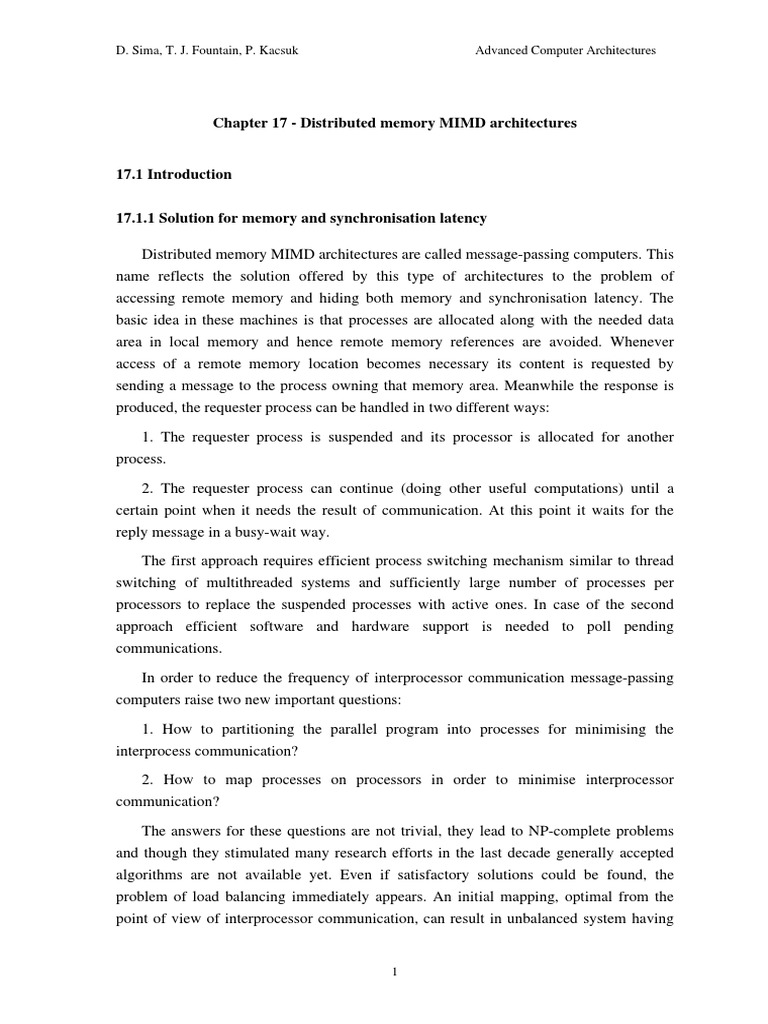 Chapter 17 - Distributed Memory MIMD Architectures: D. Sima, T. J ...