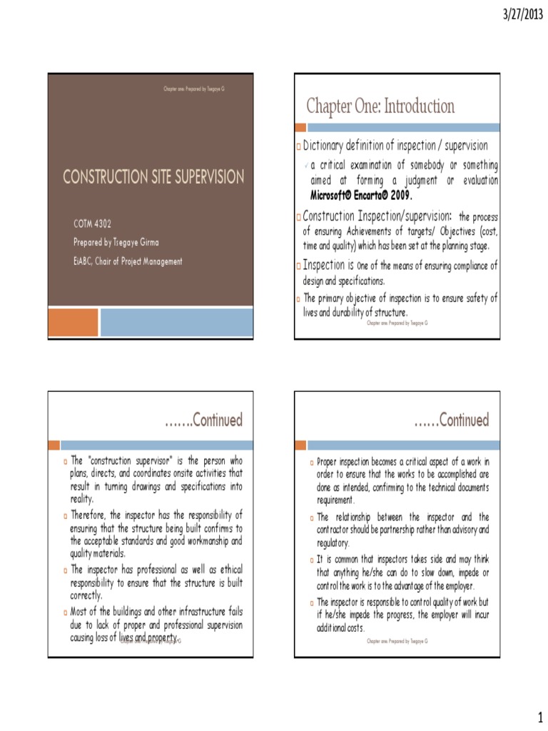 Construction Site Supervision: Chapter One: Introduction | PDF ...