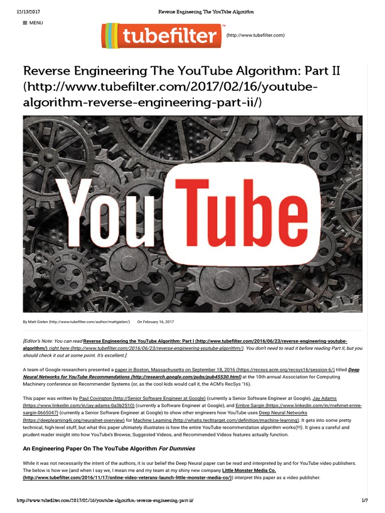 Reverse Engineering The YouTube Algorithm PT 2 | PDF | You Tube | Areas Of Computer Science