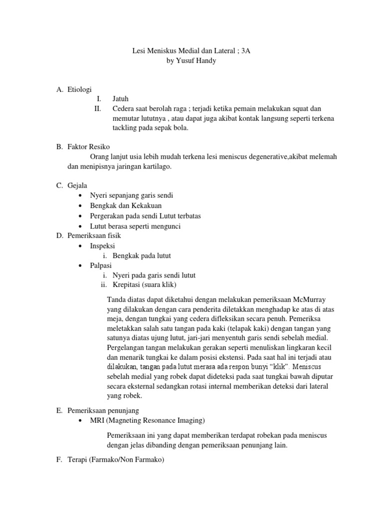 Lesi Meniskus Medial dan Lateral | PDF