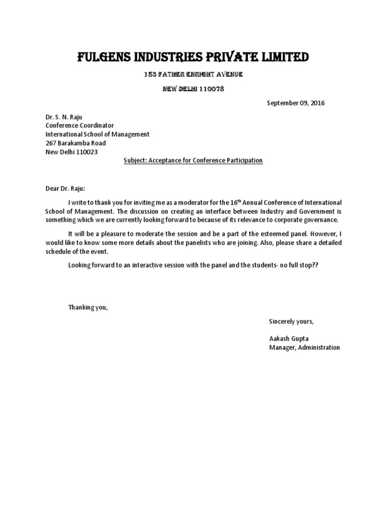 Acceptance Letter Group 8 | PDF