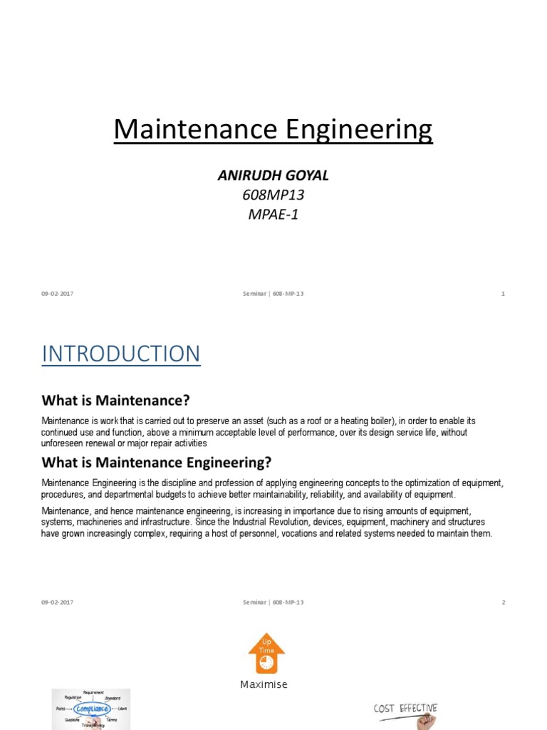 Maintenance Engineering: Anirudh Goyal | PDF | Reliability Engineering ...