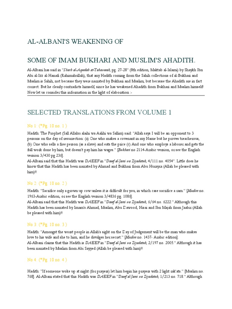 Hadith Critique: Al-Albani's Errors | PDF | Hadith | Islamic Jurisprudence