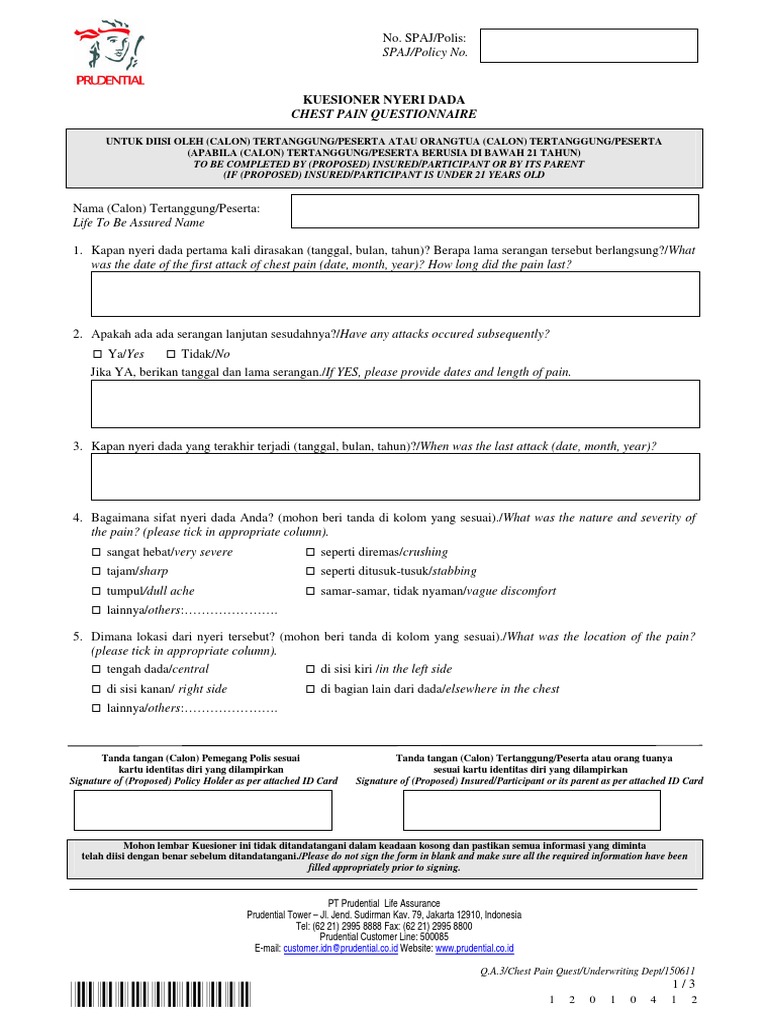 Chest pain questionnaire | PDF