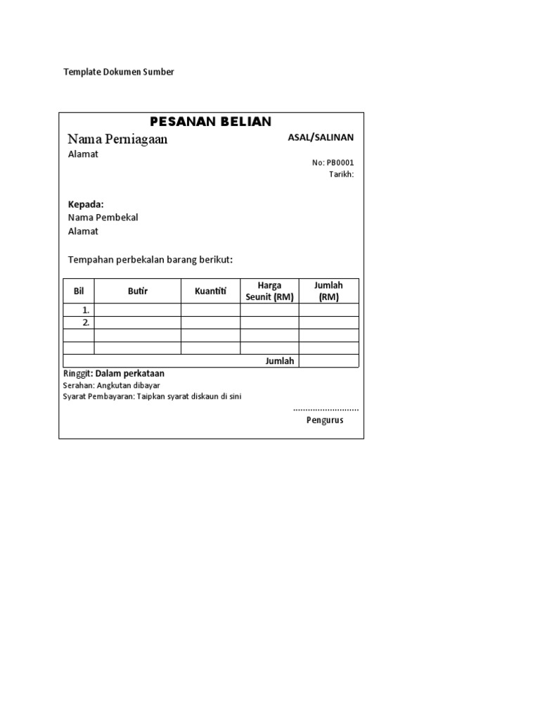 Prinsip Akaun Dokumen Perniagaan - Template Kosong 2 | PDF