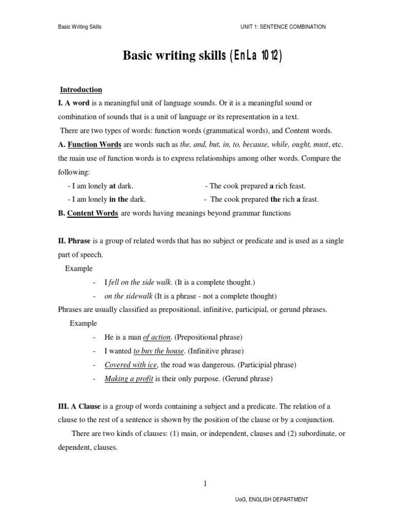 Basic Writing Skills | PDF | Sentence (Linguistics) | Subject (Grammar)