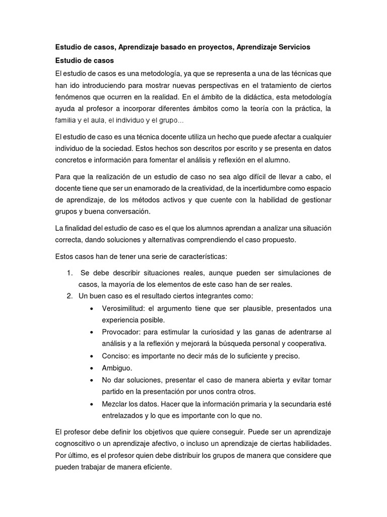 Estudio de Casos, Aprendizaje Basado en Proyectos, Aprendizaje Servicios | PDF | Caso de estudio ...
