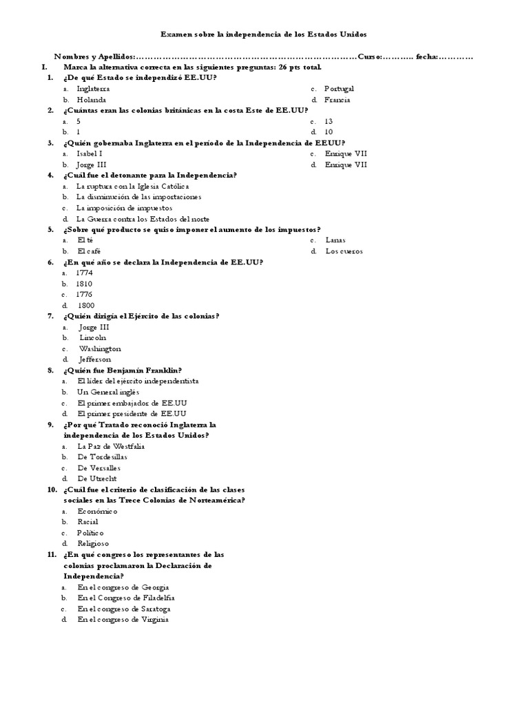 Prueba Eeuu | PDF | Trece colonias | Declaración de independencia de ...