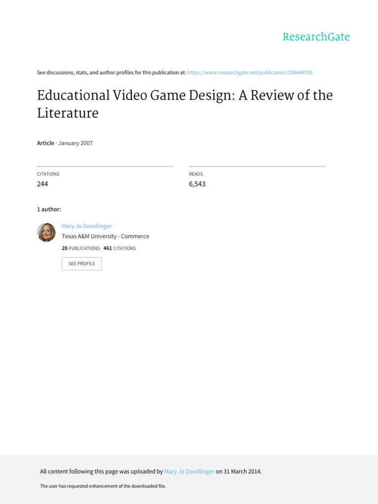 Educational Video Game Design Review | PDF | Motivation | Motivational