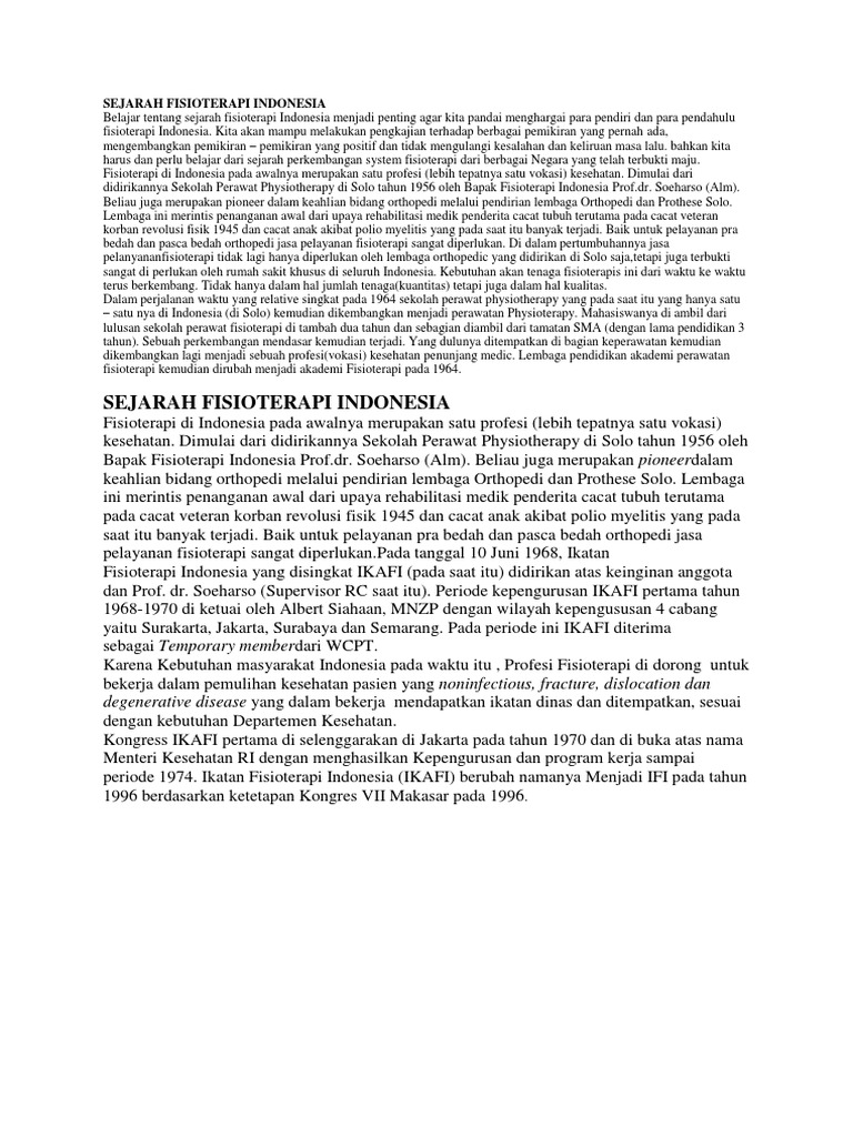 Sejarah Fisioterapi Indonesia | PDF