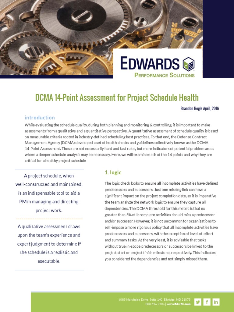Assessing Project Schedule Quality: An Overview of the DCMA 14-Point ...