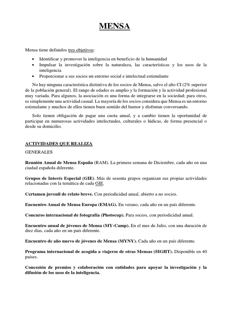 Mensa | PDF | Sociedad | España