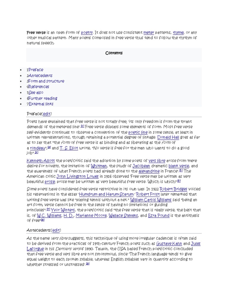 An Overview of Free Verse Poetry: Form, Structure, and History | PDF ...