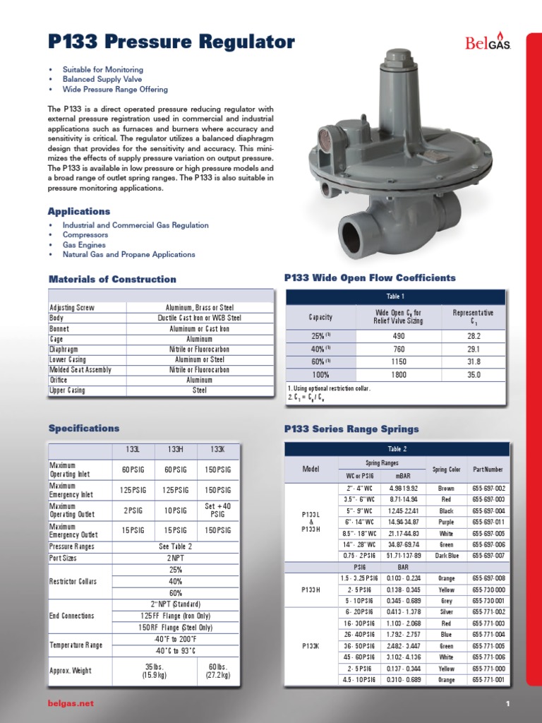 P133 Pressure Regulator: Applications | PDF | Gases | Mechanical Engineering
