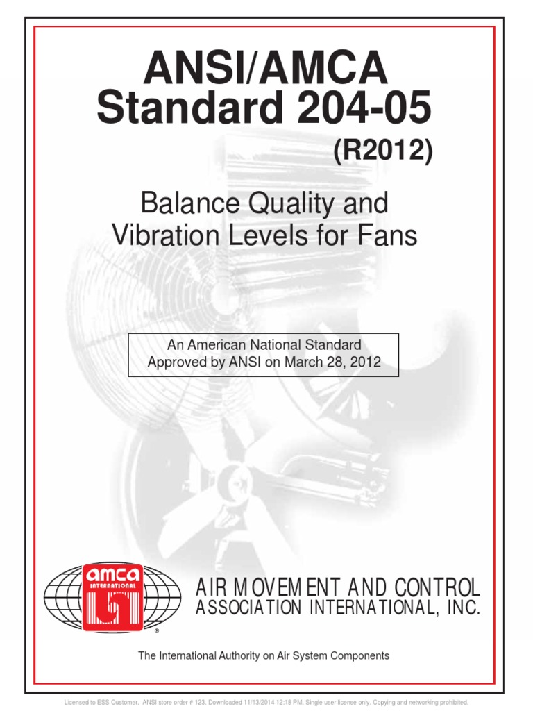 Ansi/Amca Standard 204-05: Balance Quality and Vibration Levels For ...