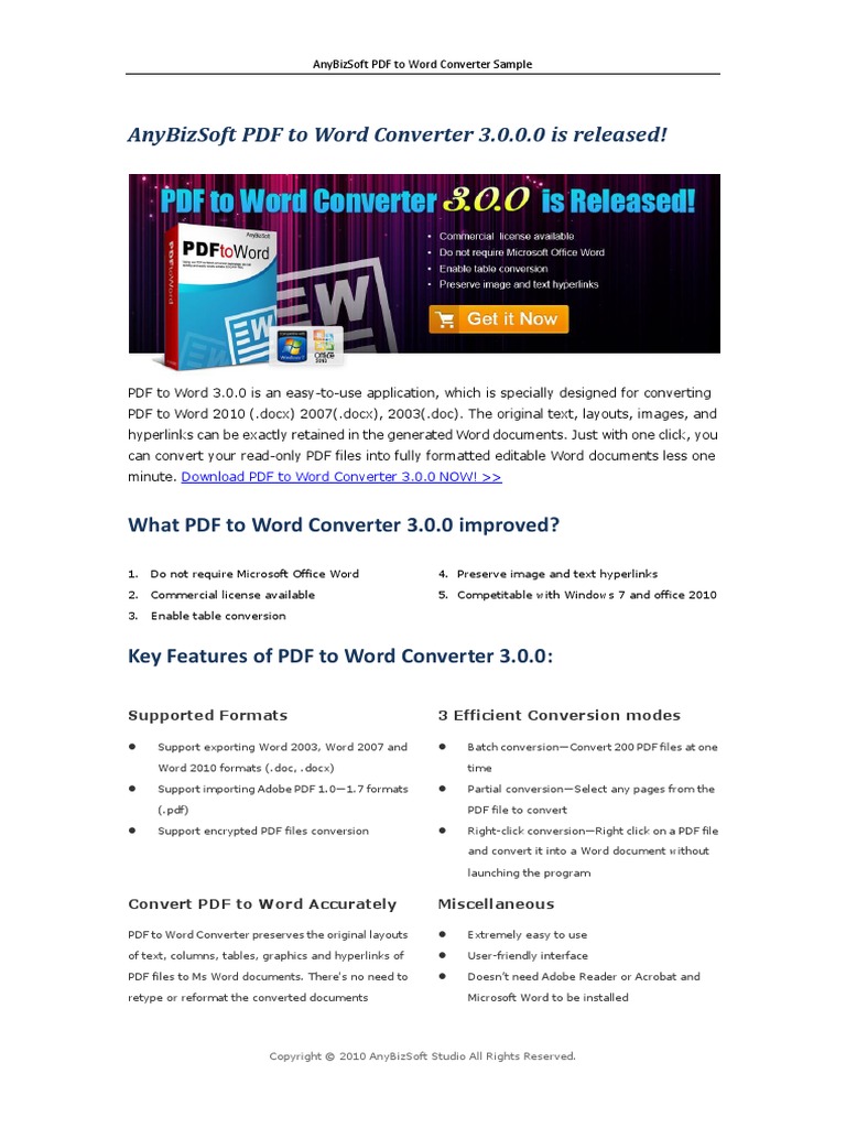Anybizsoft PDF To Word Converter 3.0.0.0 Is Released! | PDF | Microsoft ...