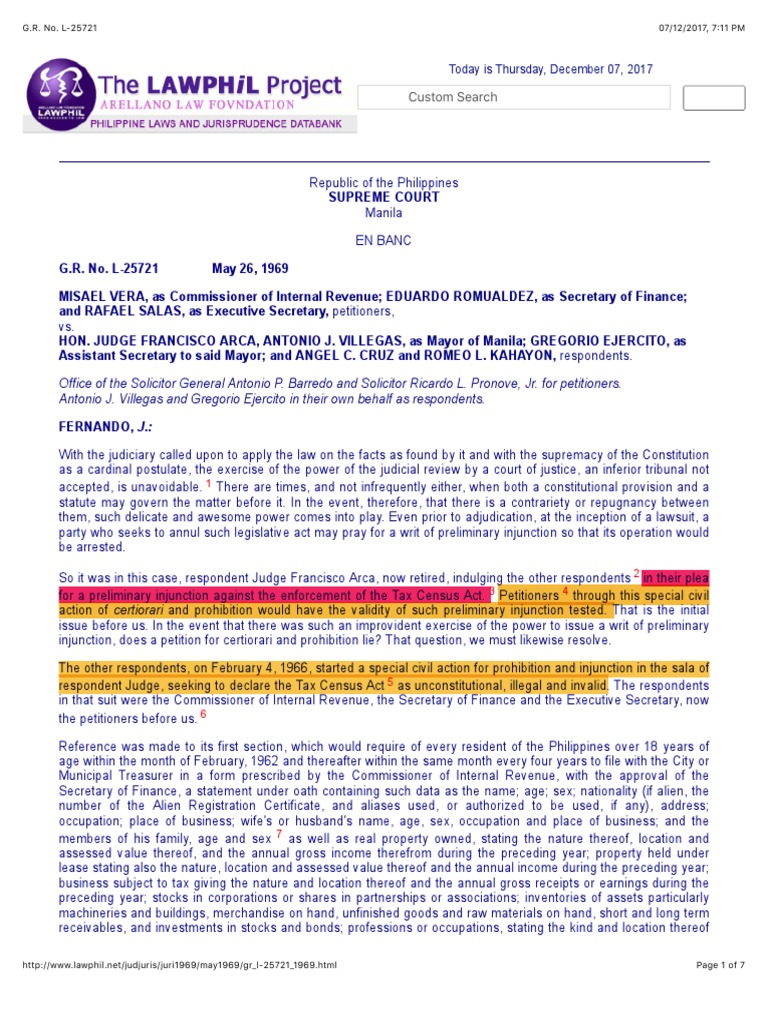 Vera Vs Arca | PDF | Writ Of Prohibition | Injunction