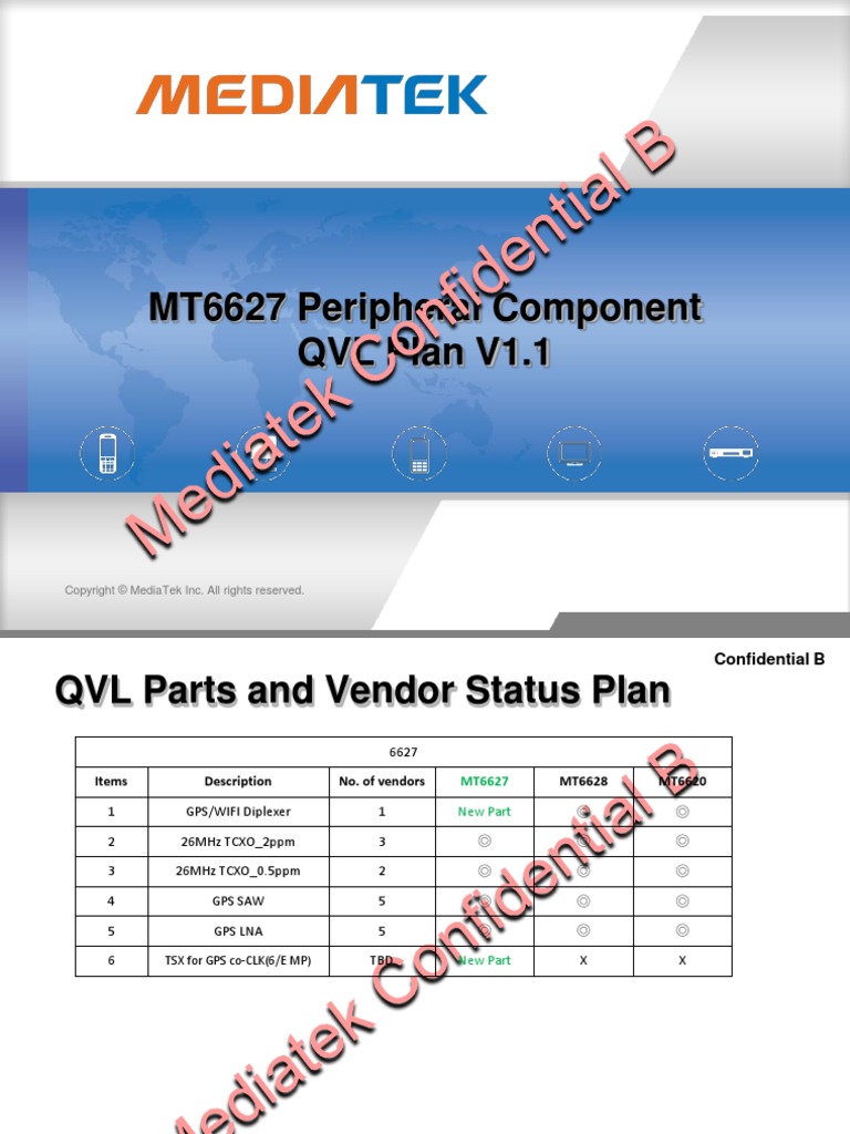 MT6627 Peripheral Component QVL Plan V1.1: Confidential B | PDF | Wireless | Electrical Engineering
