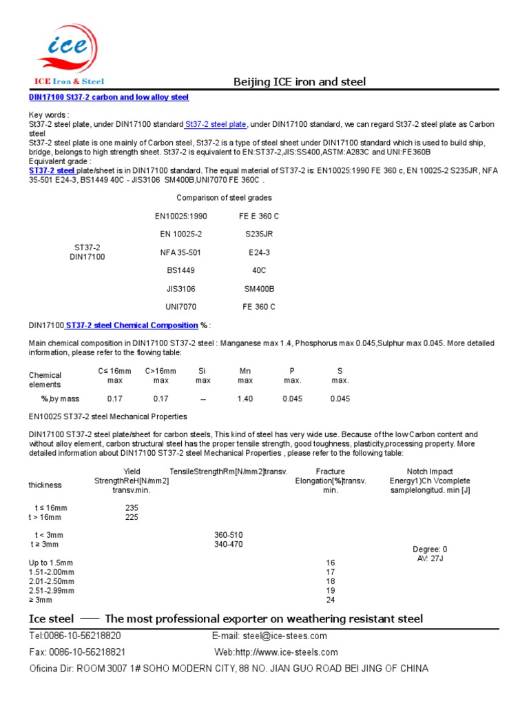 Din17100 St37-2 Steel Plate For Carbon Steel | PDF | Structural Steel ...