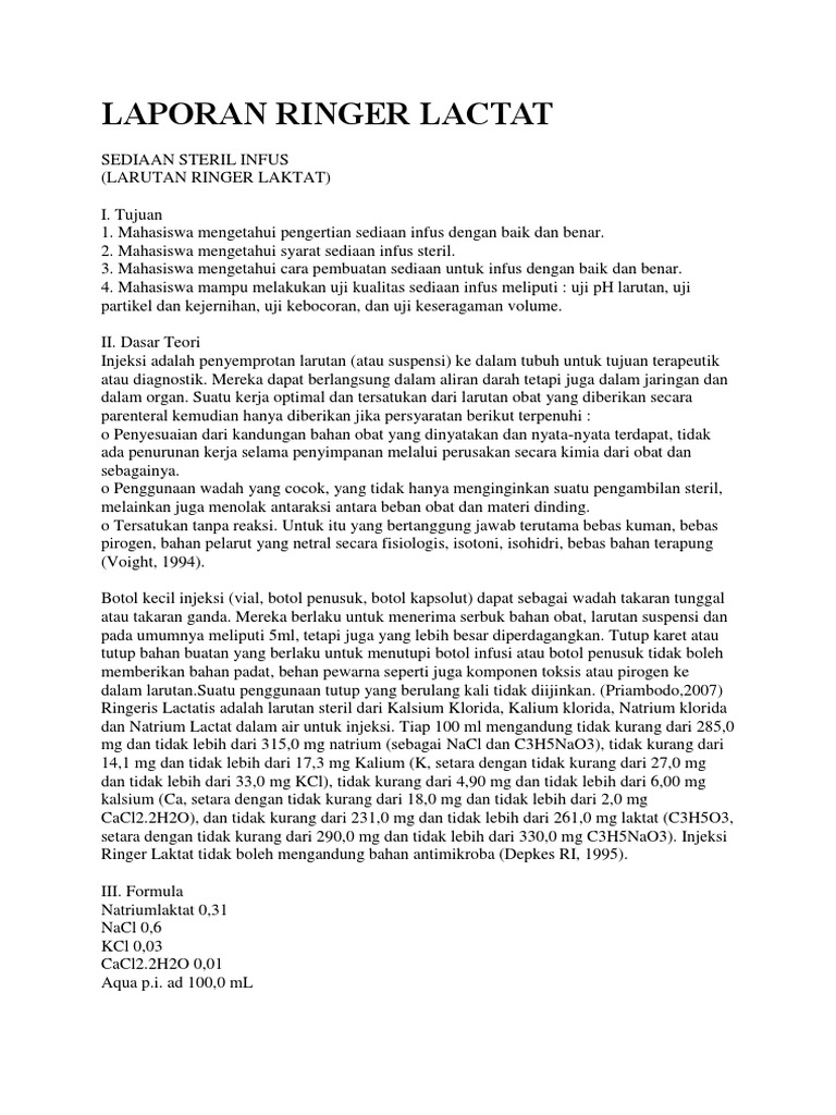 Laporan Ringer Lactat | PDF | Sains & Matematika
