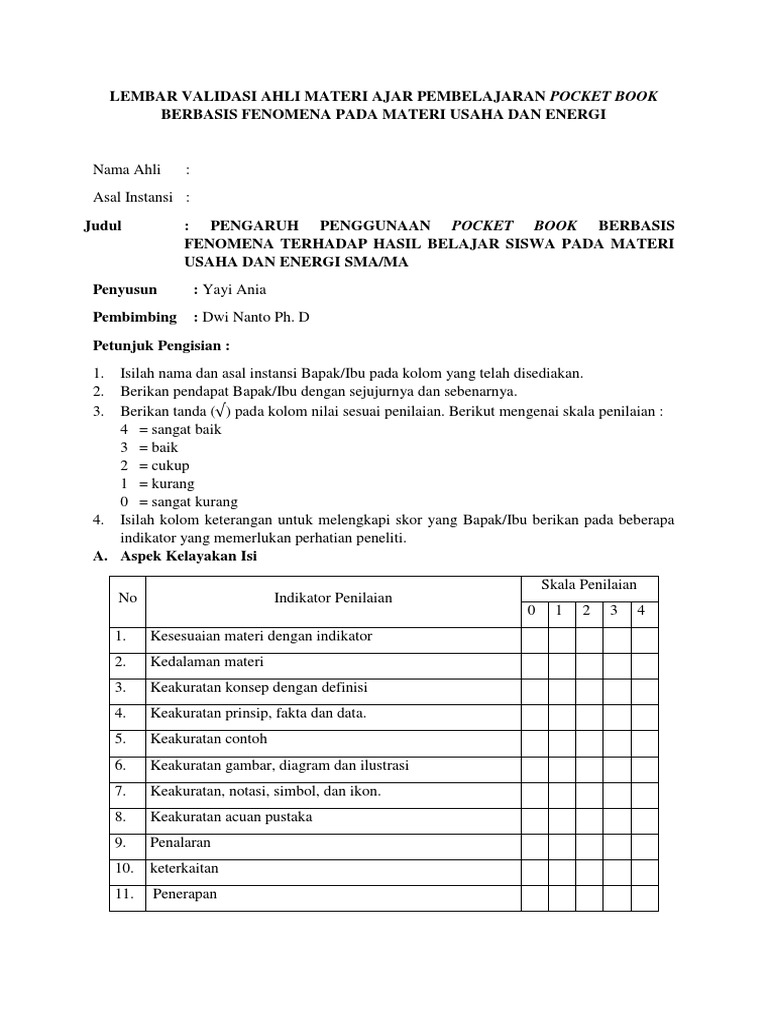 Angket Validasi Materi Dan Media