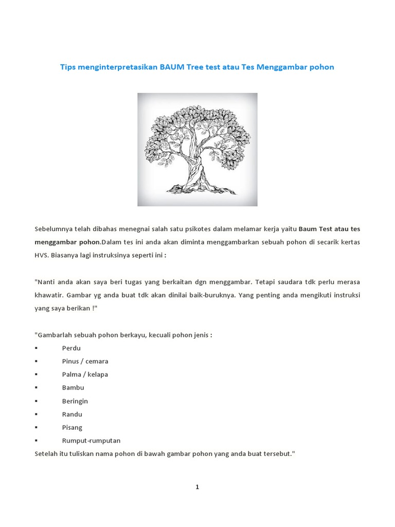 Tips Menginterpretasikan BAUM Tree Test Atau Tes Menggambar Pohon | PDF ...