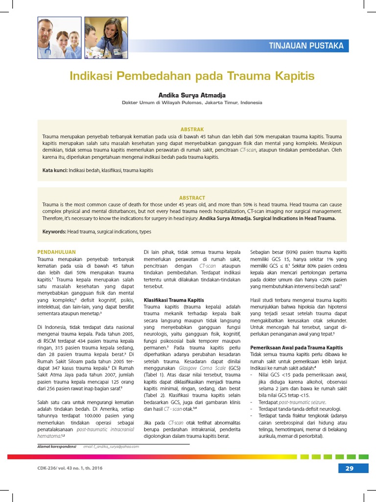Indikasi Pembedahan Pada Trauma Kapitis: Tinjauan Pustaka | PDF ...