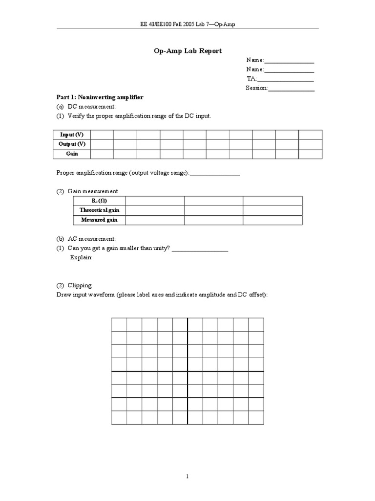 Op-Amp Lab Report: Part 1: Noninverting Amplifier | PDF | Amplifier ...