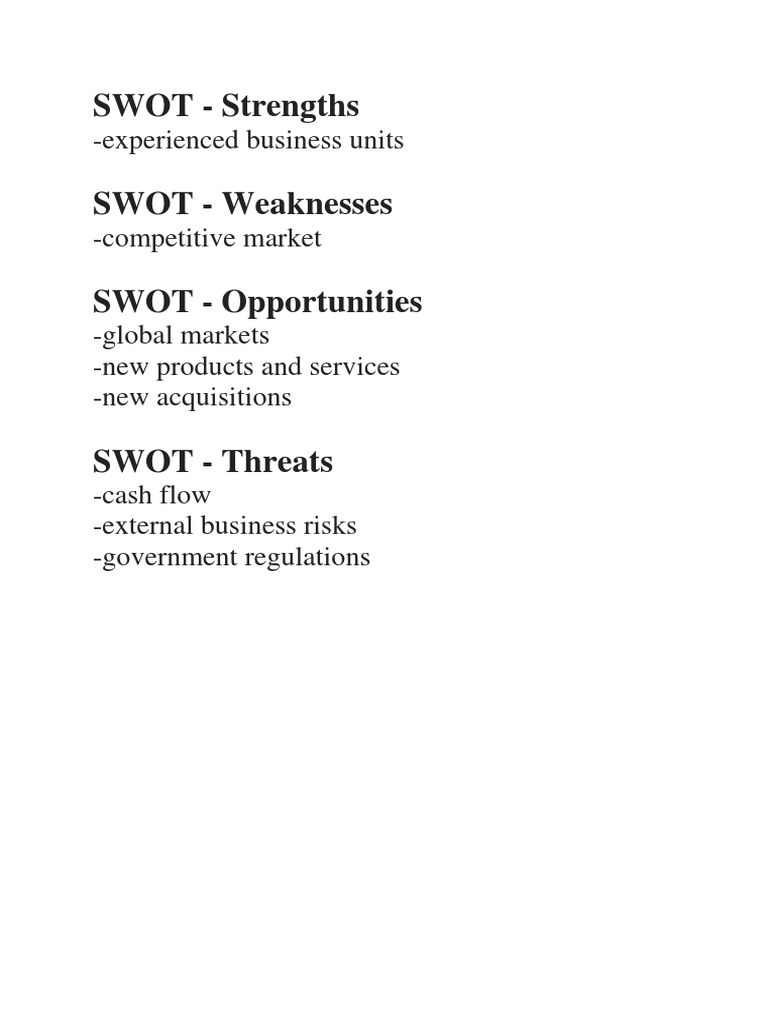 SWOT - Strengths: - Experienced Business Units | PDF