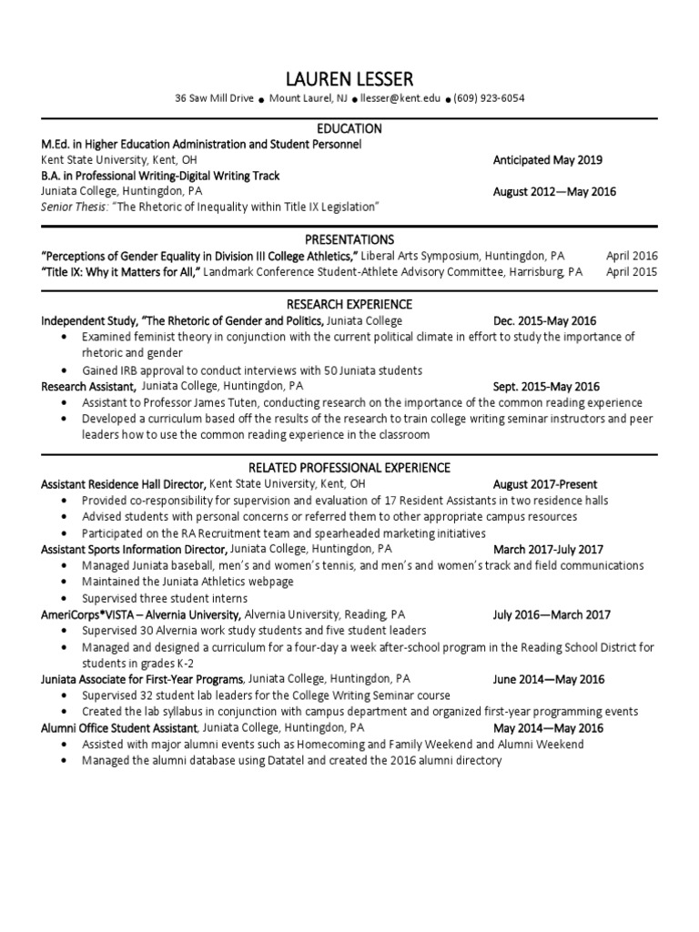 Lauren Lesser CV | PDF | Title Ix | Gender