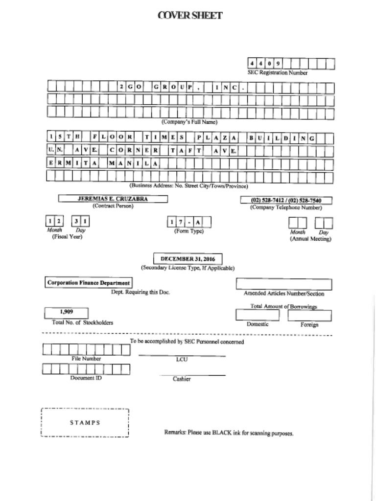 2go Group, Inc. 2016 Annual Report - Sec Form 17-A With Audited ...