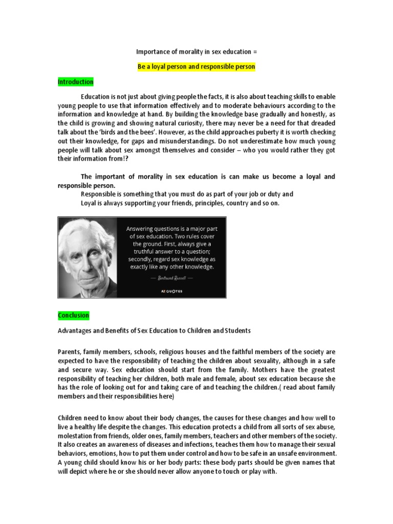 Importance Of Morality In Sex Education Pdf Sex Education Sexual