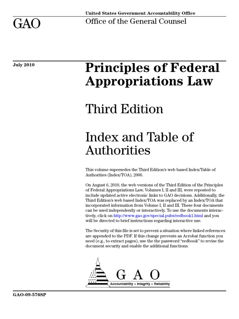 Principles of Federal Appropriations Law - Index and Table of ...