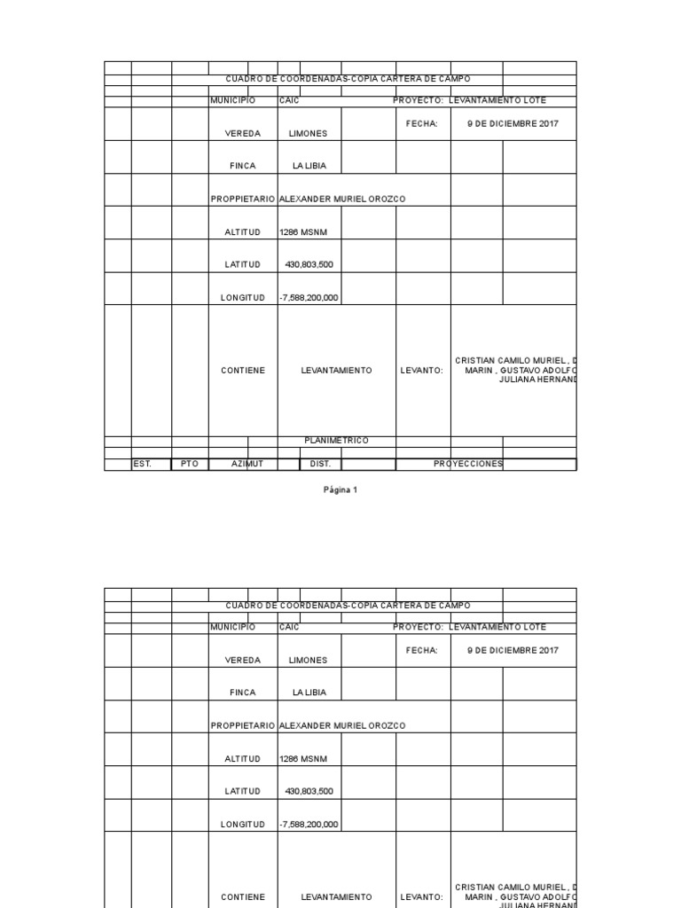 Cartera Topografica de Excel | PDF