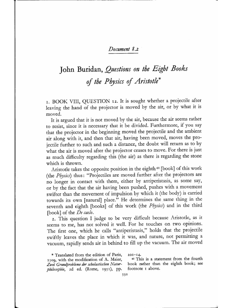 Impetus Theory of Projectile M - Buridan, Fr. Jean - 3686 PDF | PDF